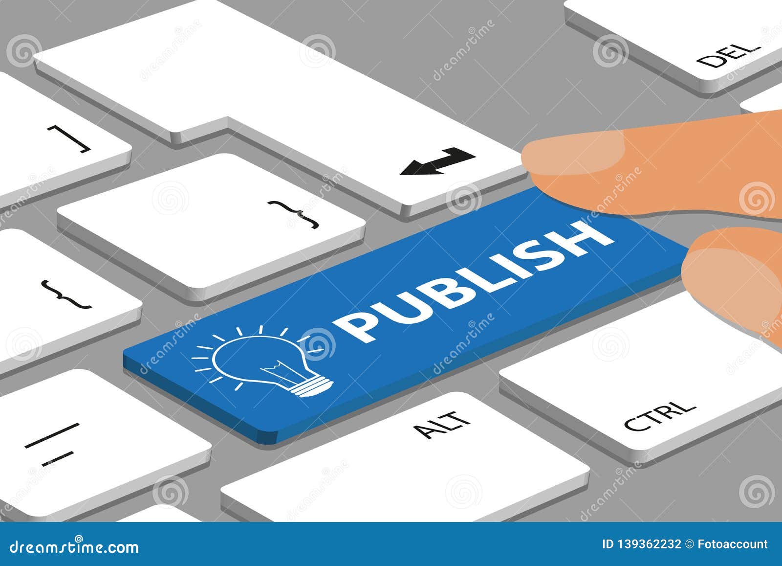Keyboard with Blue Publish Button and Light Bulb - Computer or Laptop ...