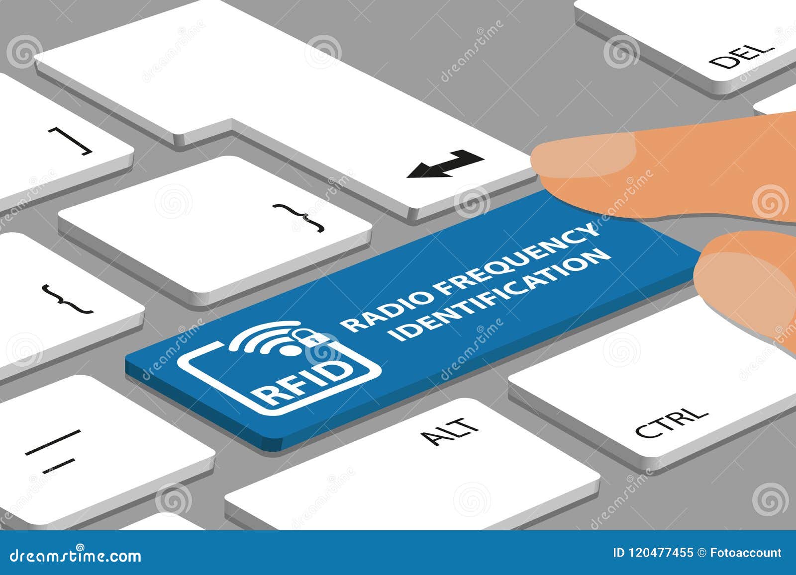 Keyboard with Blue RFID Button - Computer or Laptop with Fingers ...