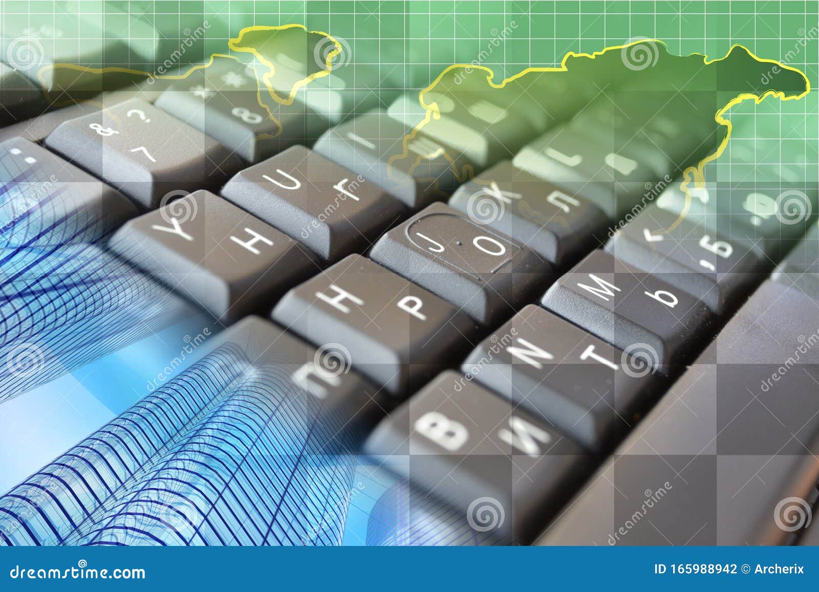Keyboard, Buildings and Map Stock Photo - Image of information, mail ...