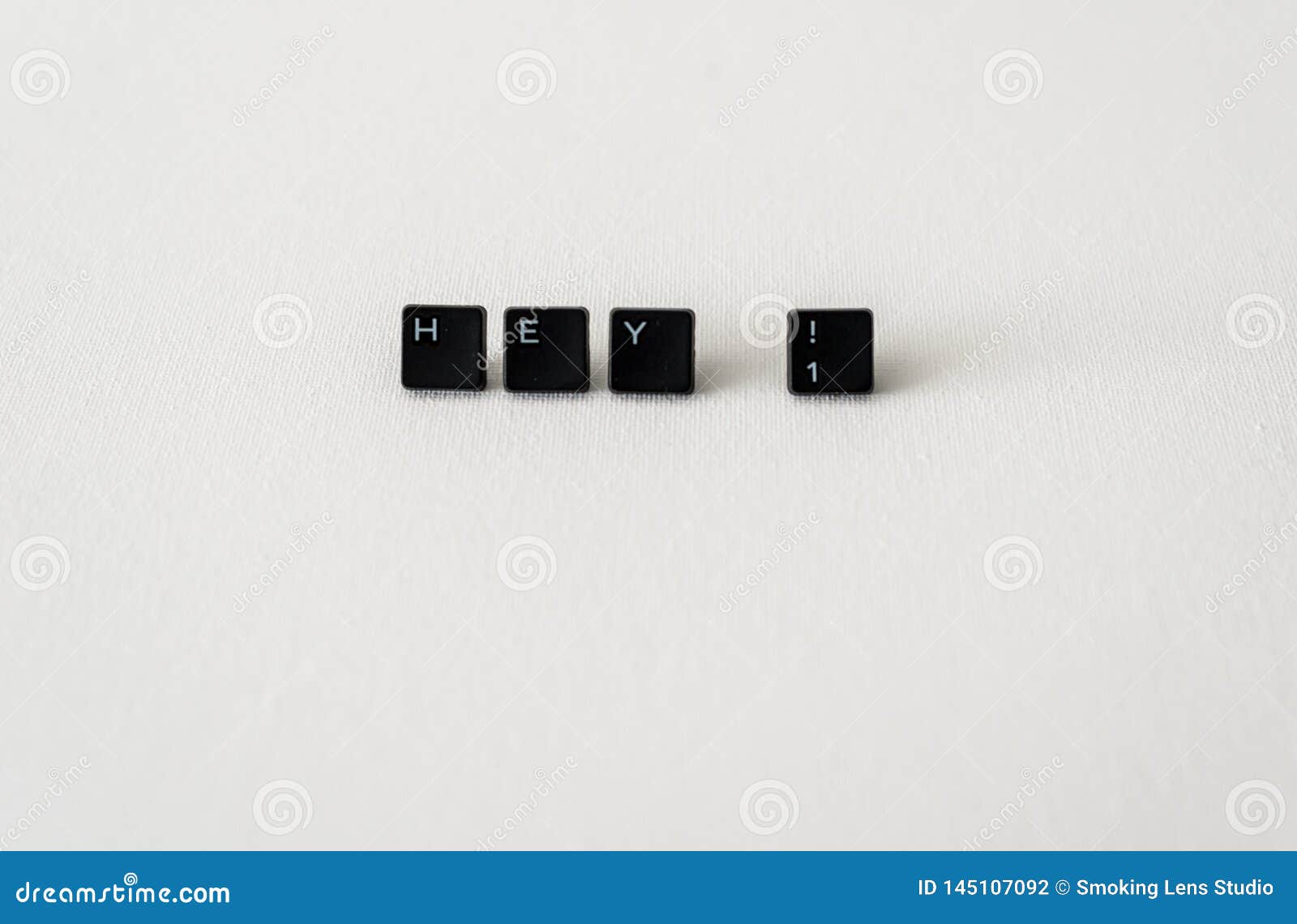 Keyboard Buttons In Neutral Background Hey! Stock Photo - Image of ...