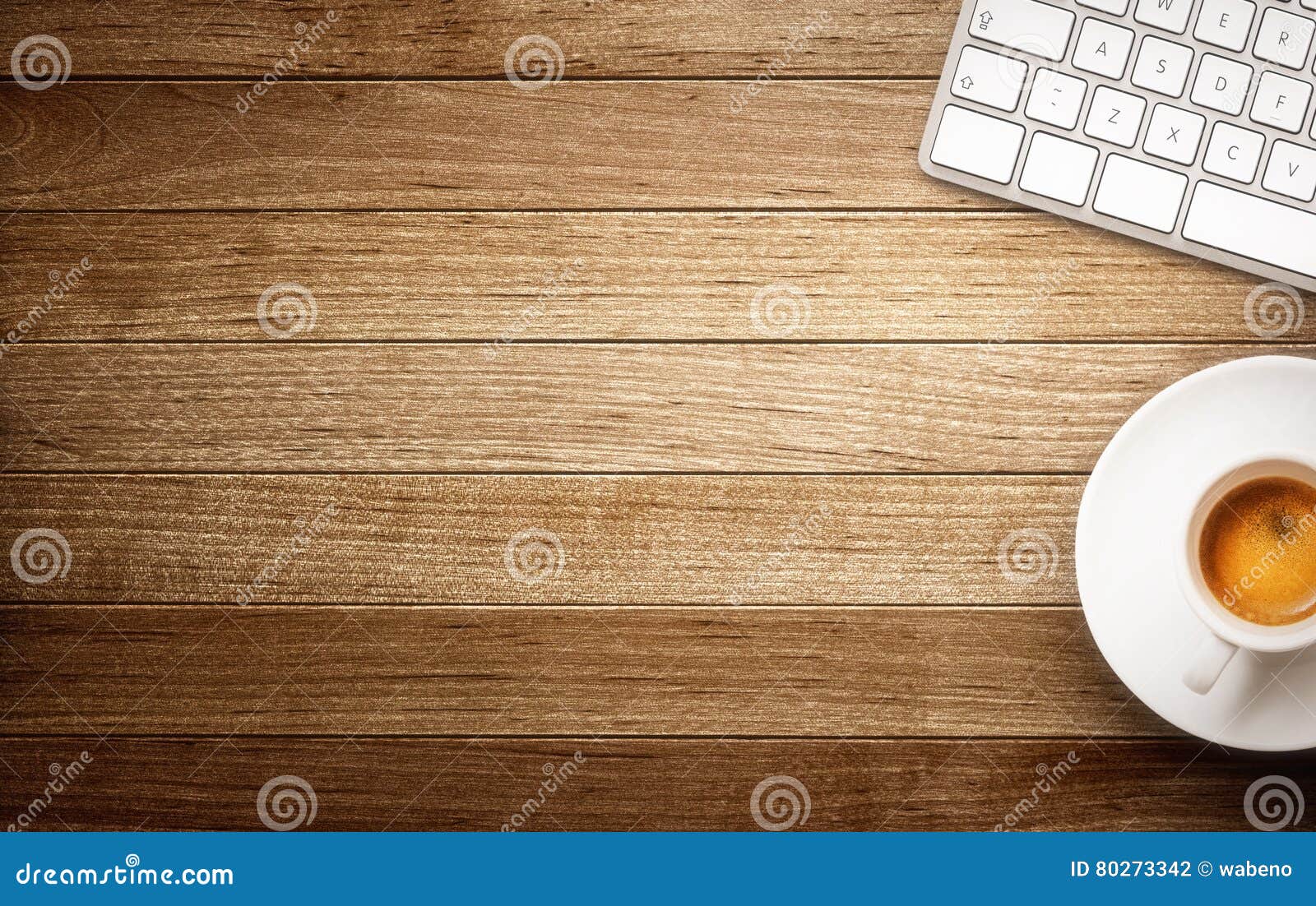 Keyboard and Coffee Cup on Wooden Background Stock Photo - Image of ...
