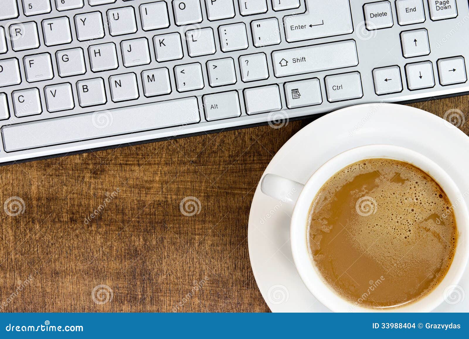 Keyboard and Coffee Cup on the Wooden Desk Stock Photo - Image of drink ...