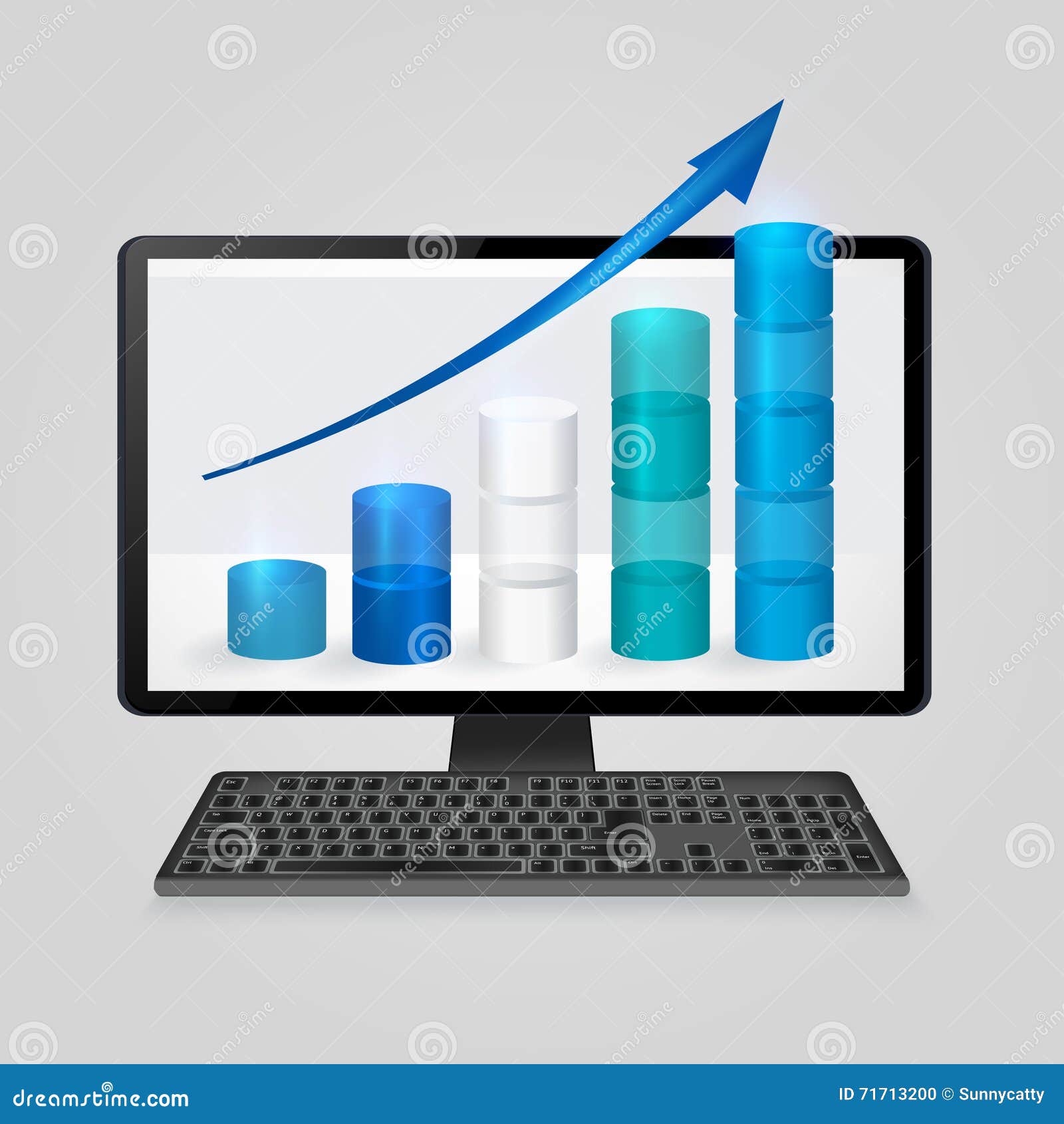 Keyboard and Computer Monitor with Growing Bar Graph and Arrow on ... Keyboard and Computer Monitor with Growing Bar Graph and Arrow on ...