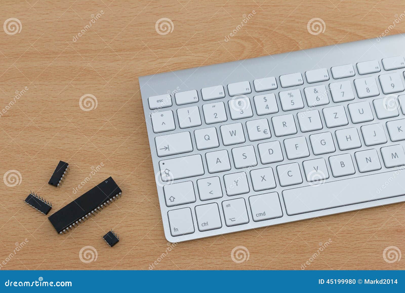 Keyboard and Computer Parts on Desk Stock Photo - Image of processor ...