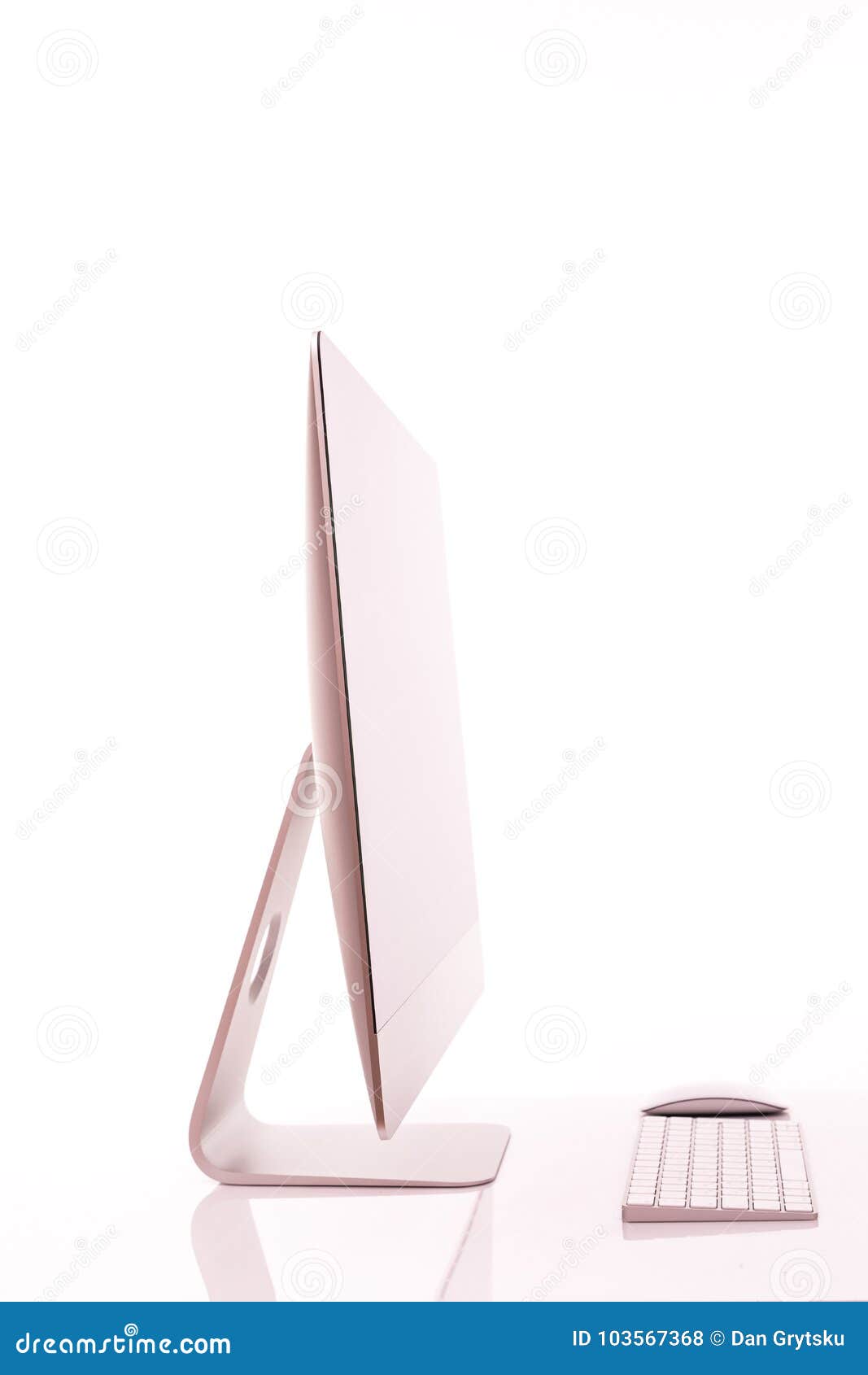 Keyboard and Computer Screen on a White Table with Reflection on White ...