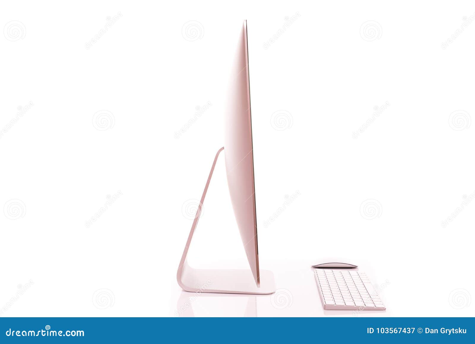 Keyboard and Computer Screen on a White Table with Reflection on White ...