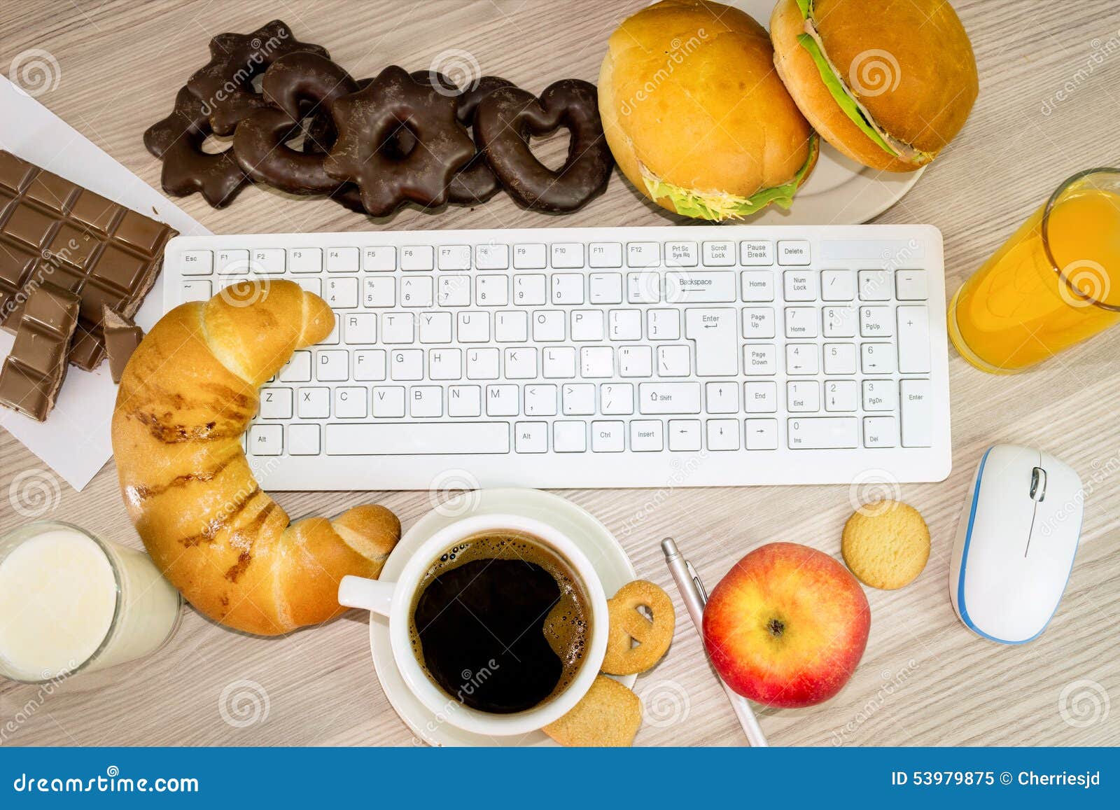Keyboard Covered with Food that we Eat during Work Stock Image - Image ...