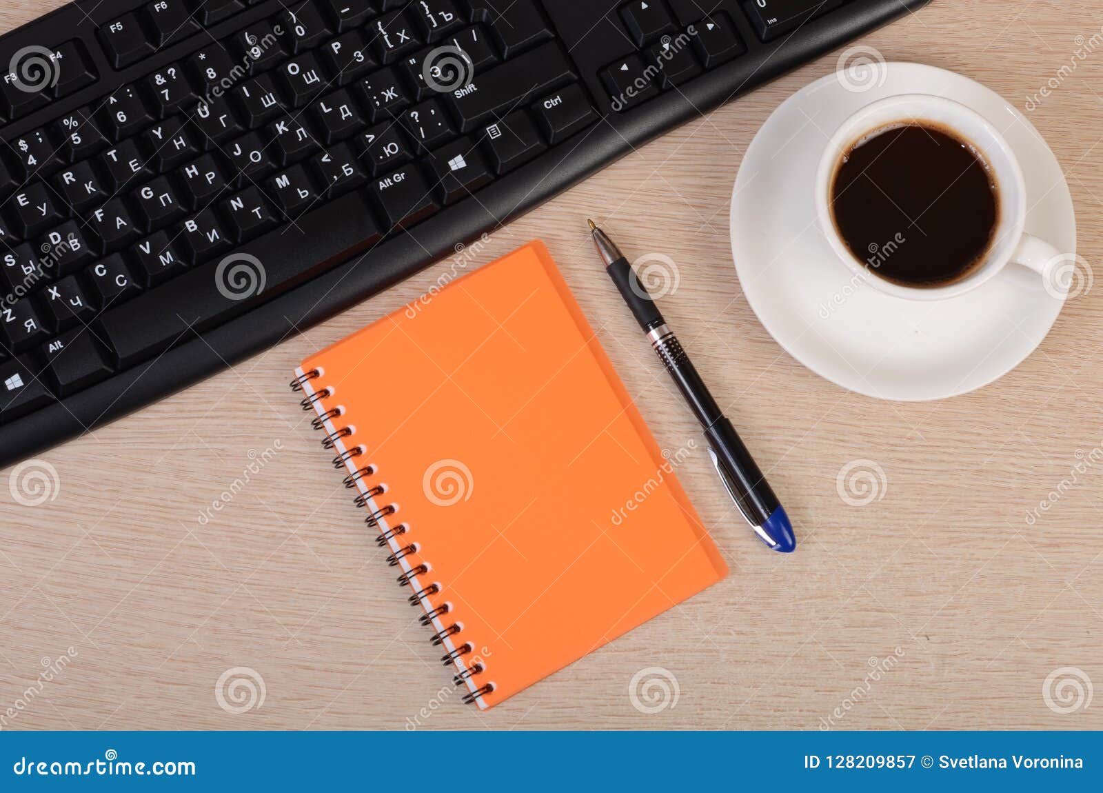 Keyboard with a Cup of Coffee and Notebook Stock Image - Image of ...