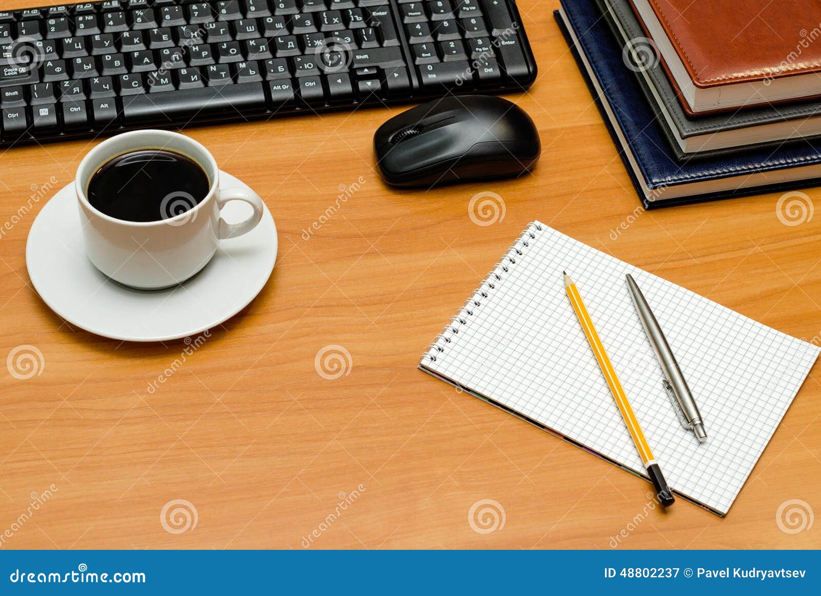 Keyboard, Cup of Coffee and Office Supplies Stock Image - Image of ...