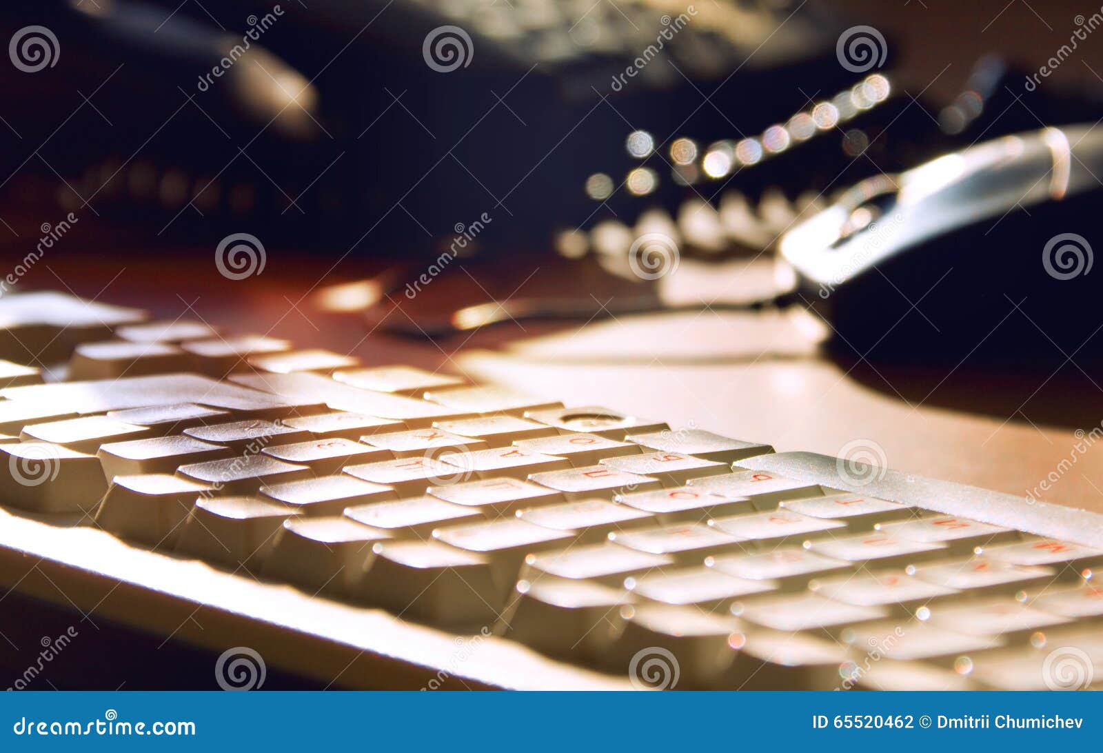 Keyboard, Desktop and Mouse on Table Stock Photo - Image of overtime ...