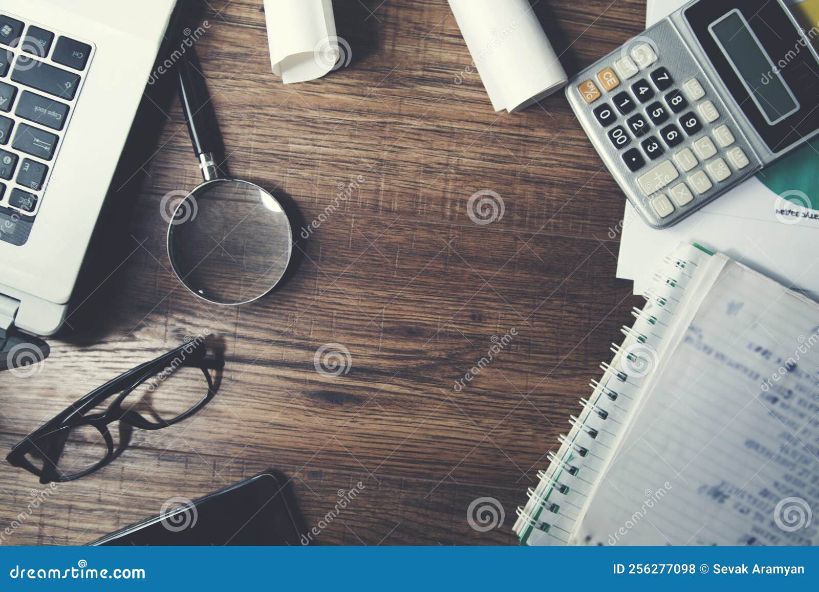 Keyboard with Document and Calculator on Table Stock Photo - Image of ...