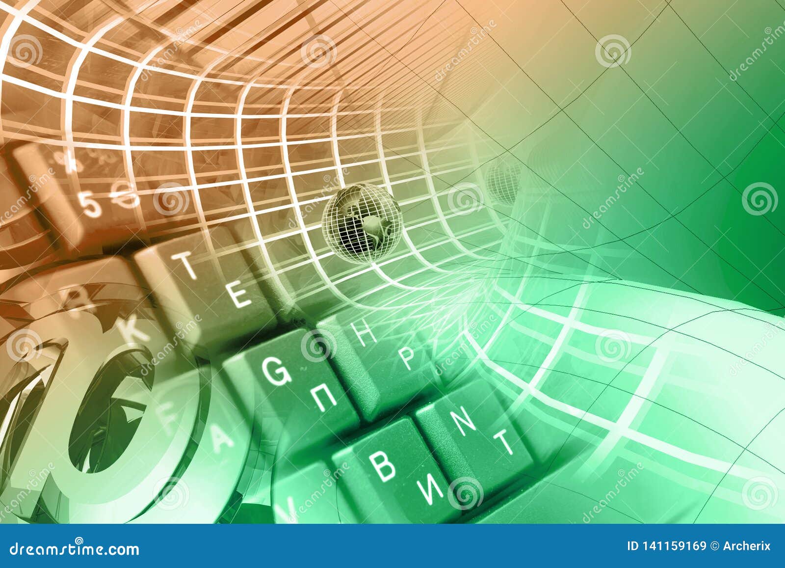 Keyboard, globe and map stock illustration. Illustration of collage ...