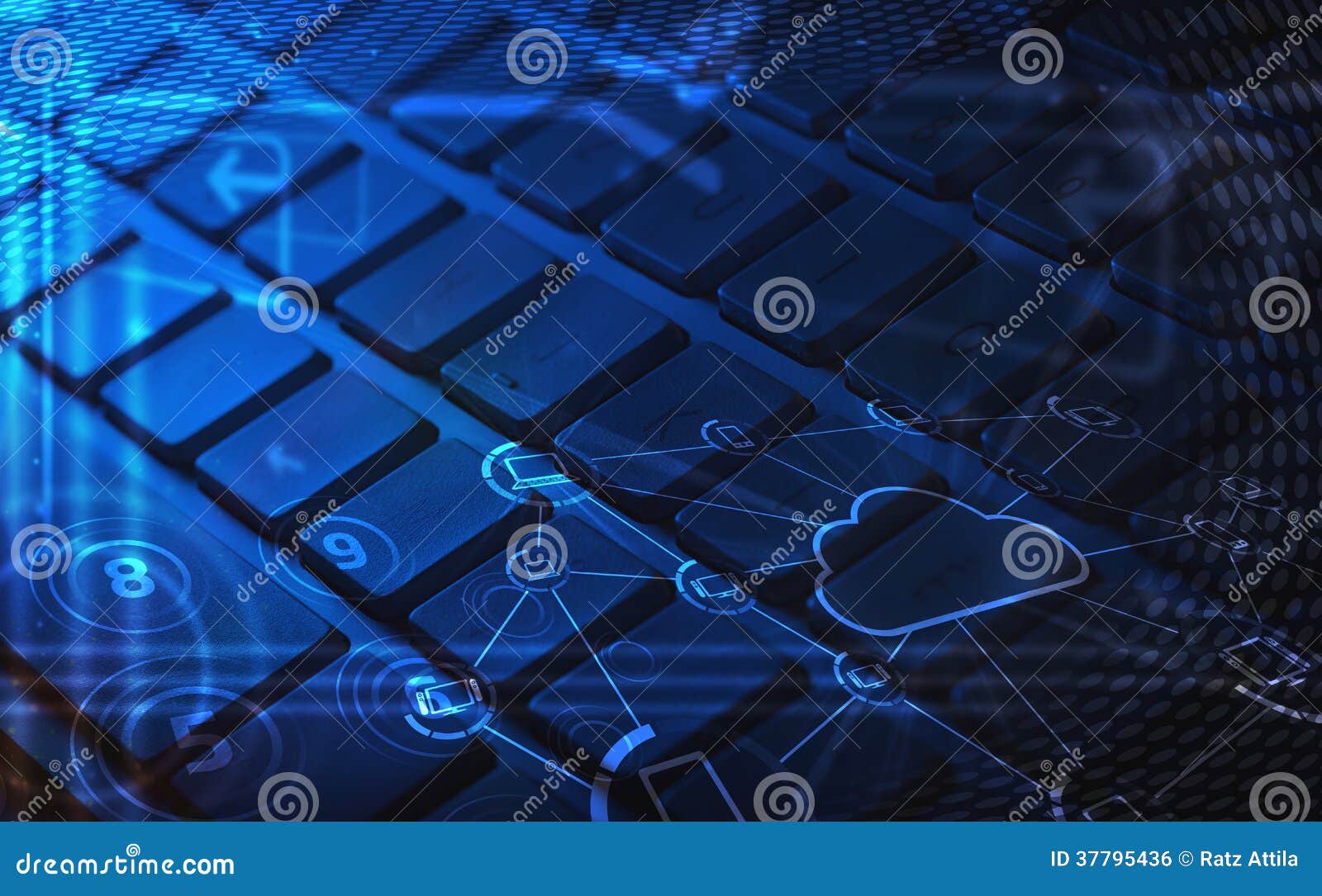 Keyboard with Glowing Cloud Technology Icons Stock Photo - Image of ...