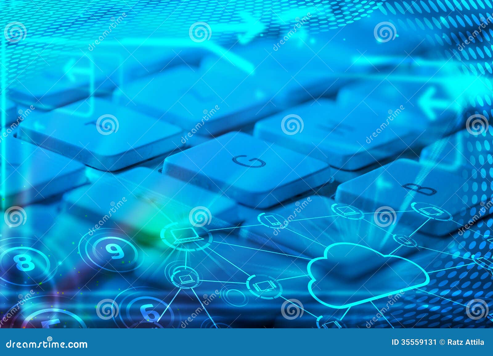 Keyboard with Glowing Cloud Technology Icons Stock Image - Image of ...