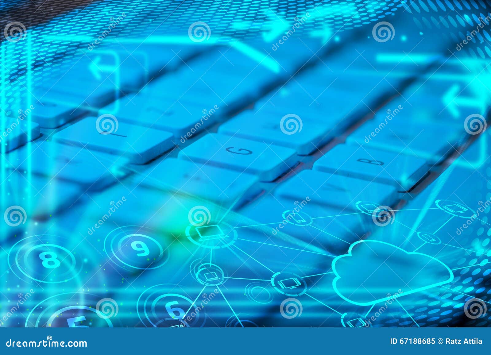 Keyboard with Glowing Cloud Technology Icons Stock Image - Image of ...