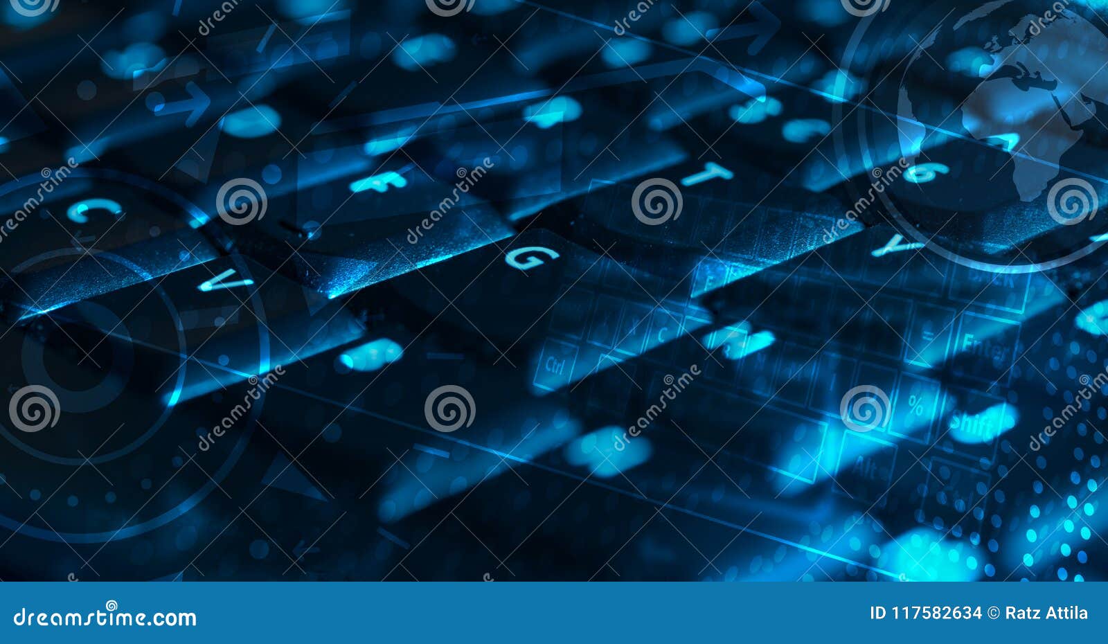 Keyboard with Glowing Icons Stock Illustration - Illustration of ...