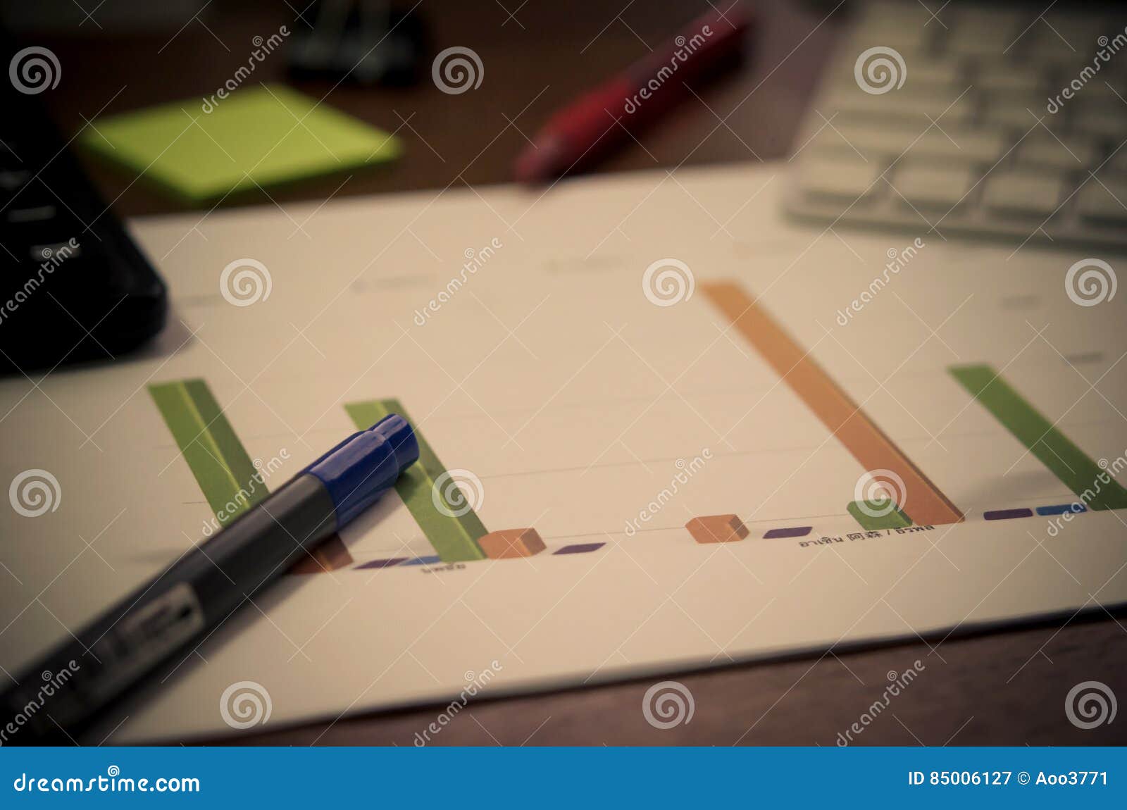 Keyboard and graph Vintage stock image. Image of workplace - 85006127