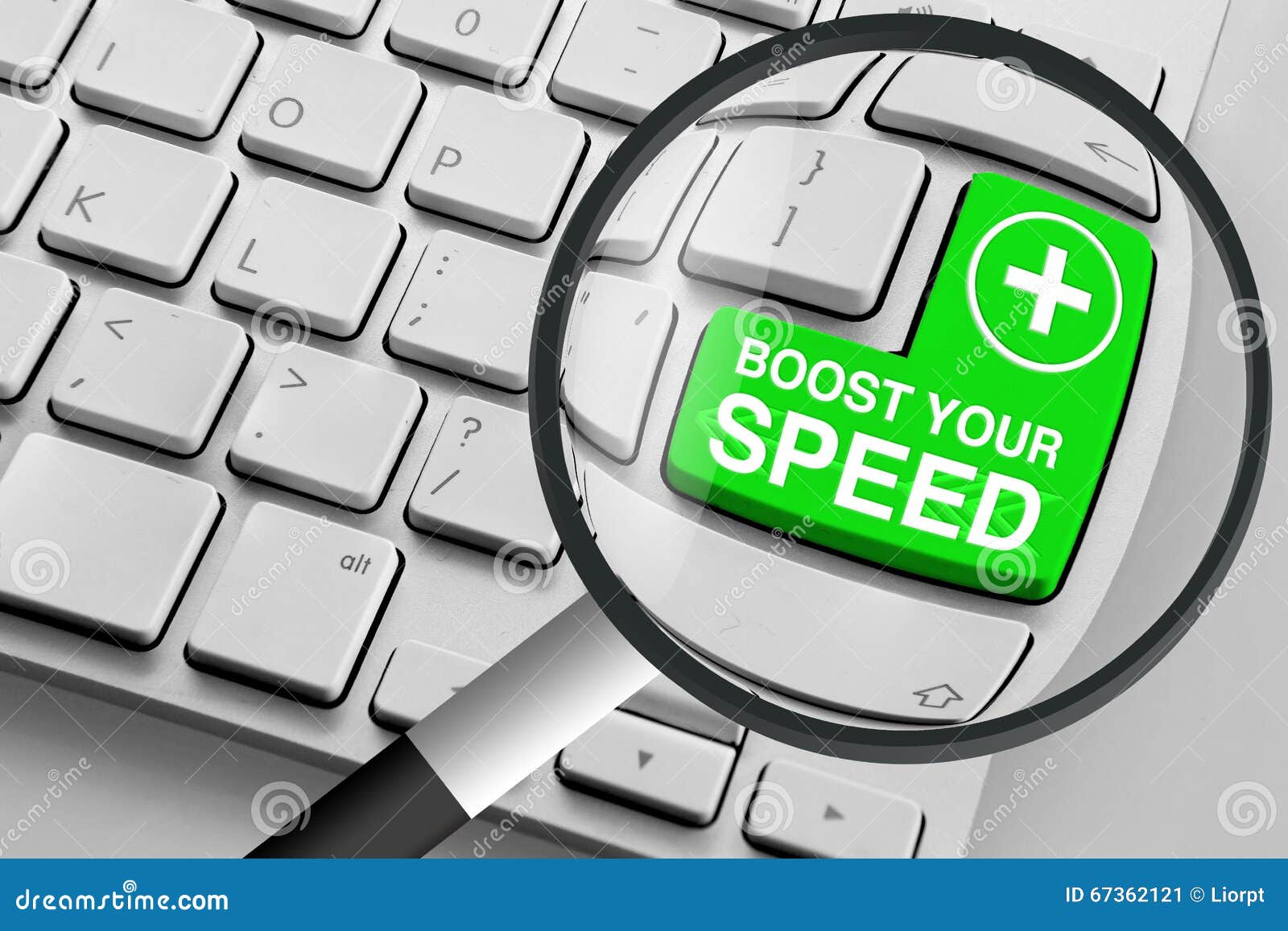 Keyboard with Green Boost Your Speed Button and Magnifying Glass Stock ...