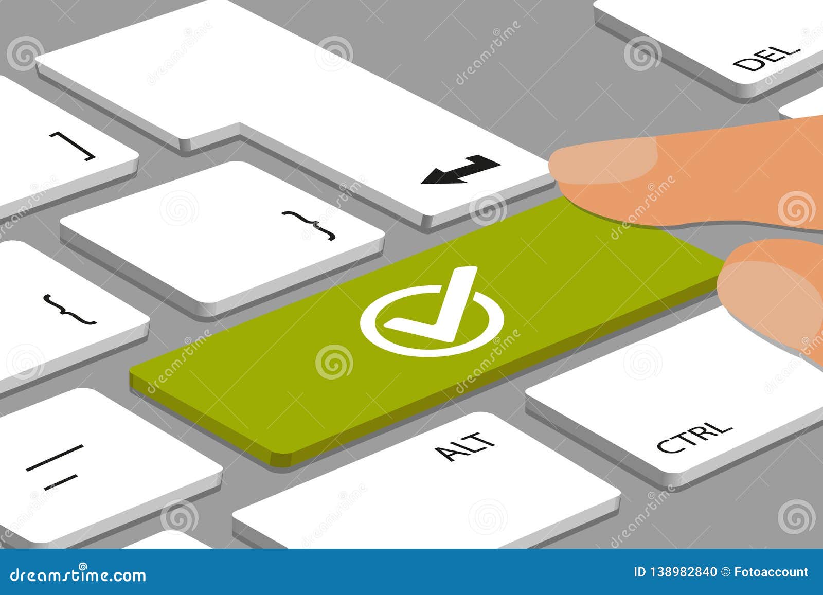 Keyboard with Green Check Mark Button - Computer or Laptop with Fingers ...