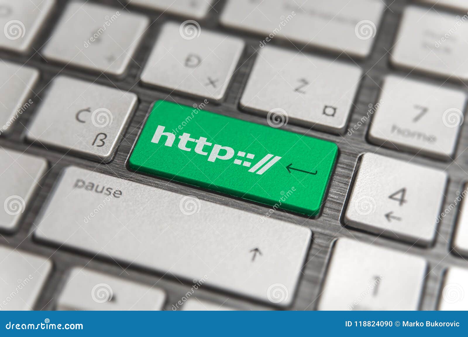Keyboard with Green Key Enter and Word Http Button Modern Pc Text Stock ...