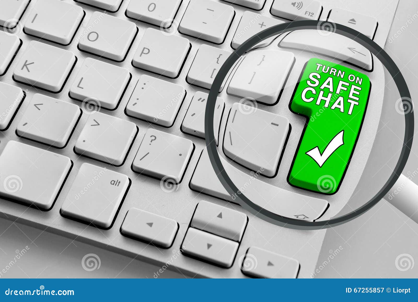 Keyboard with Green Safe Chat Button and Magnifying Glass Stock Image ...