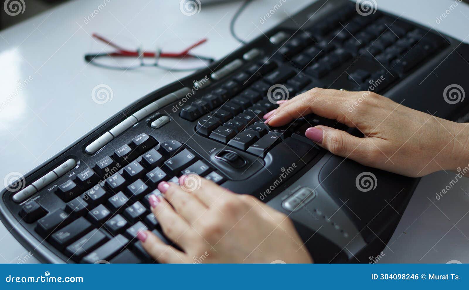 Keyboard and Hands on it on the Desktop Stock Photo - Image of keypad ...