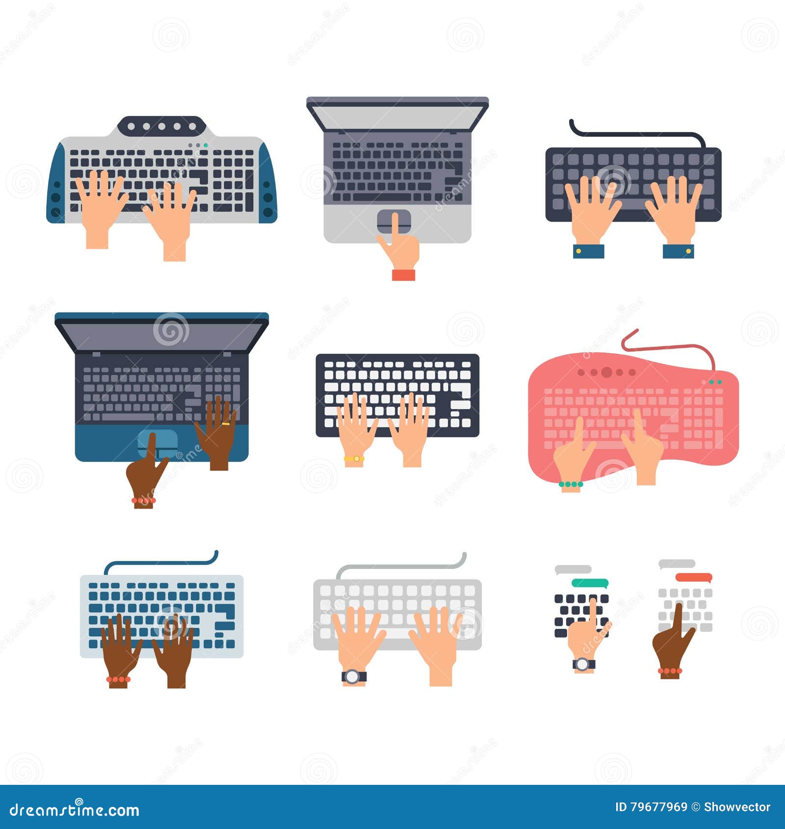 Keyboard hands vector set. stock vector. Illustration of communication ...