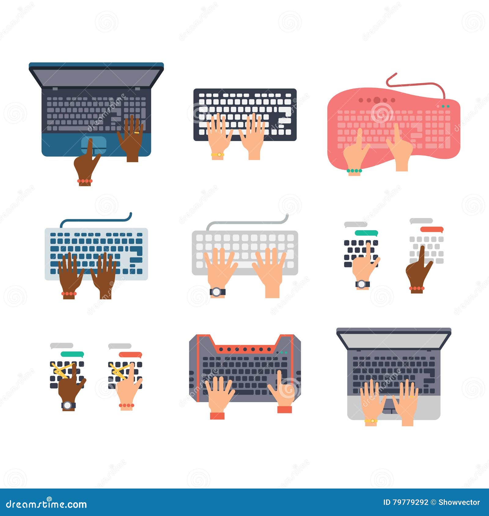 Keyboard hands vector set. stock vector. Illustration of button - 79779292