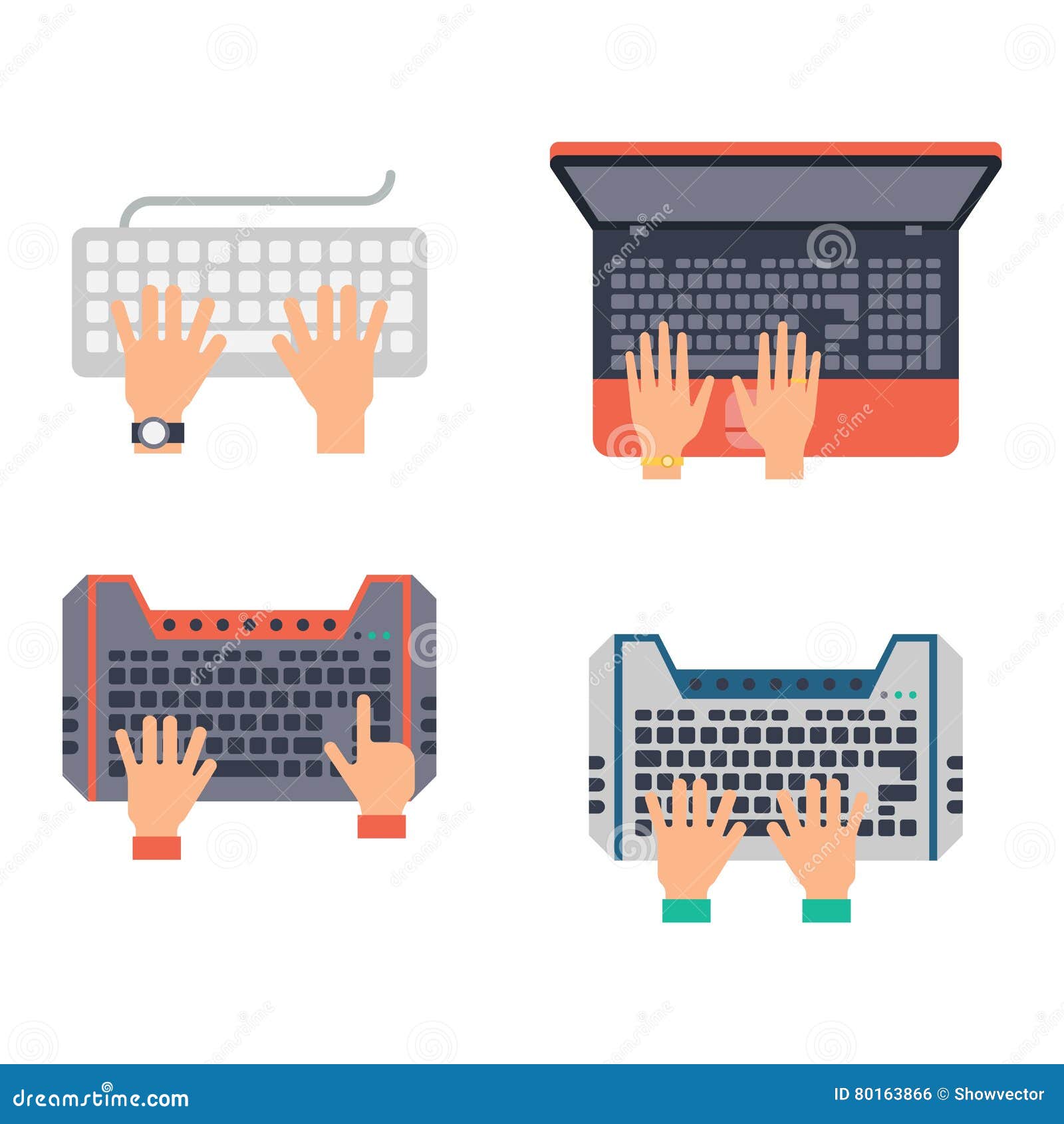 Keyboard hands vector set. stock vector. Illustration of human - 80163866