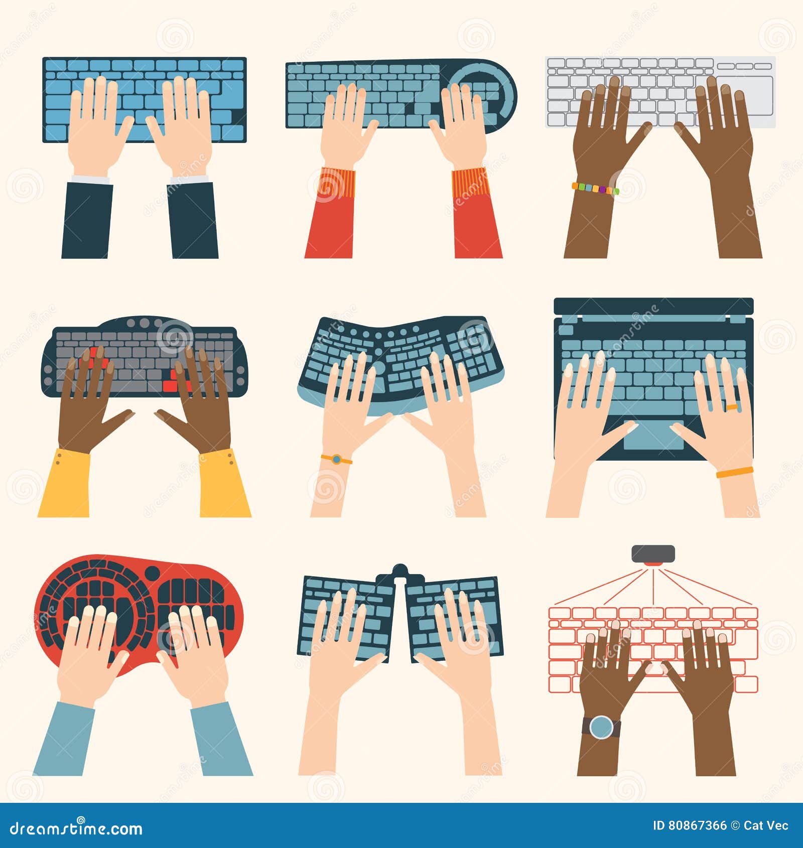Keyboard hands vector set. stock vector. Illustration of communication ...