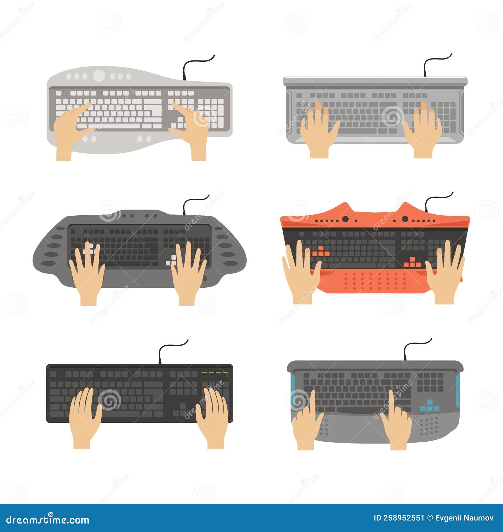 Keyboard with Human Hands Typing and Pressing Computer Buttons Vector ...