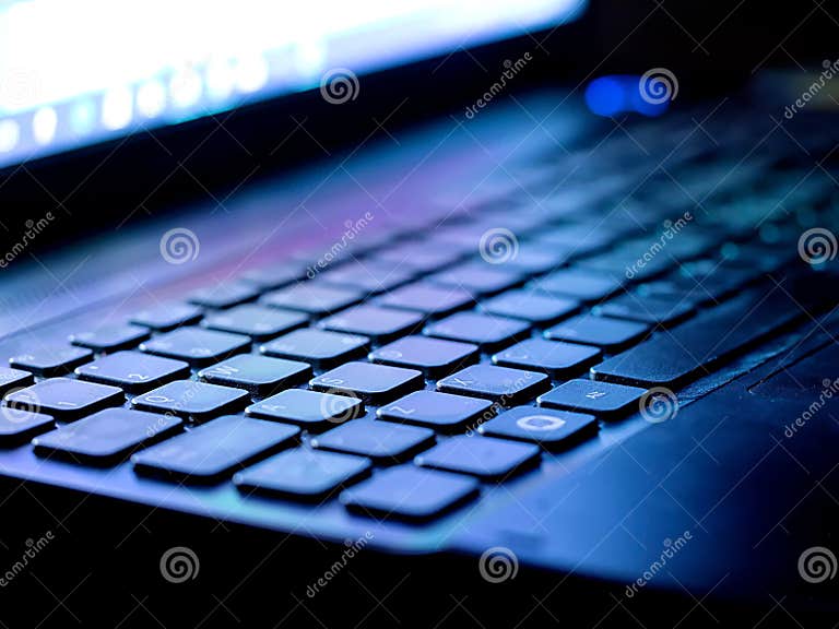 Keyboard Illuminated by Blue Light Stock Photo - Image of equipment ...