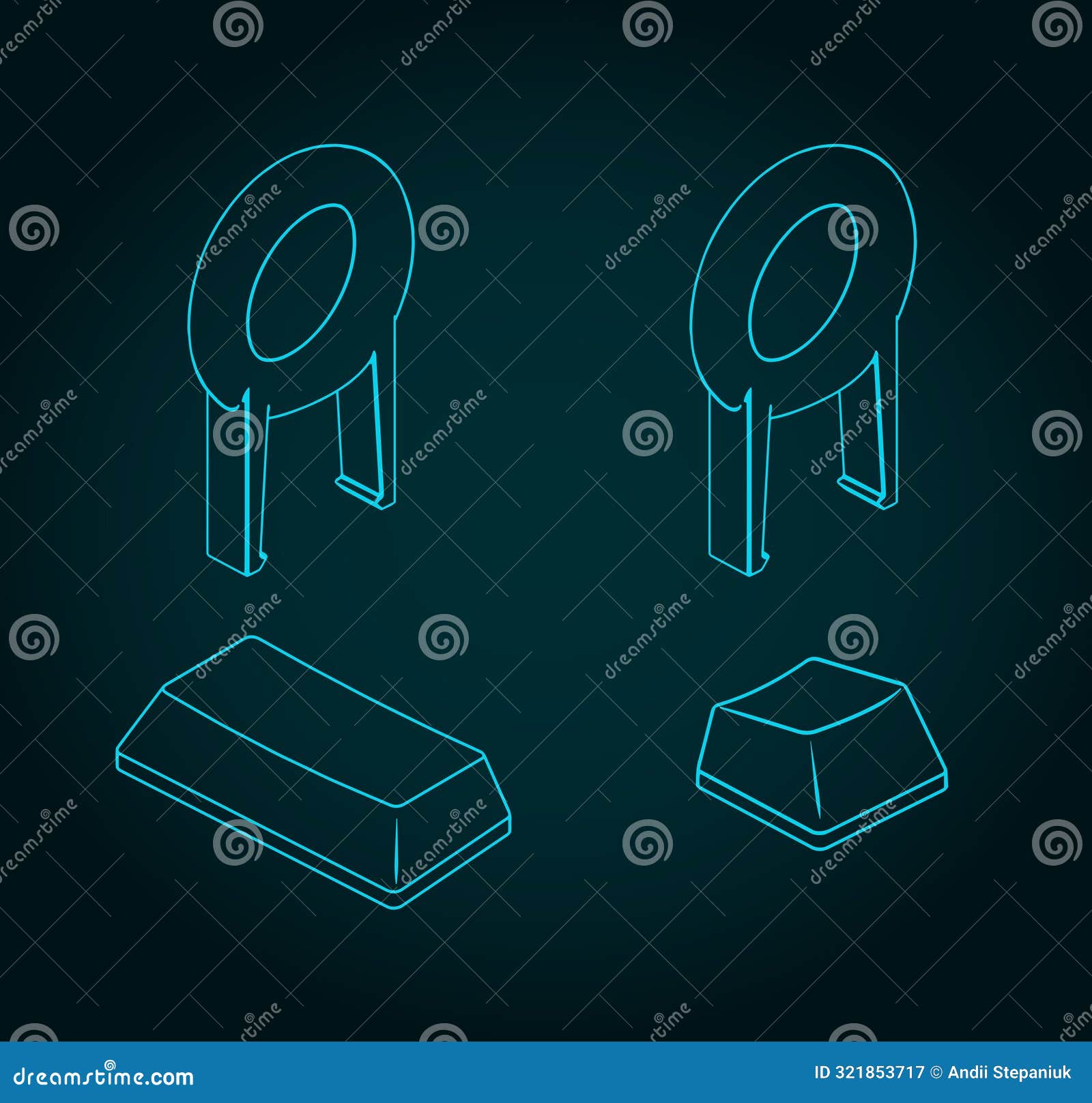Keyboard Keycaps And Key Puller Isometric Blueprints Vector ...