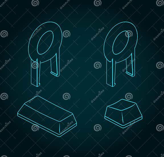 Keyboard Keycaps and Key Puller Isometric Blueprint Stock Vector ...