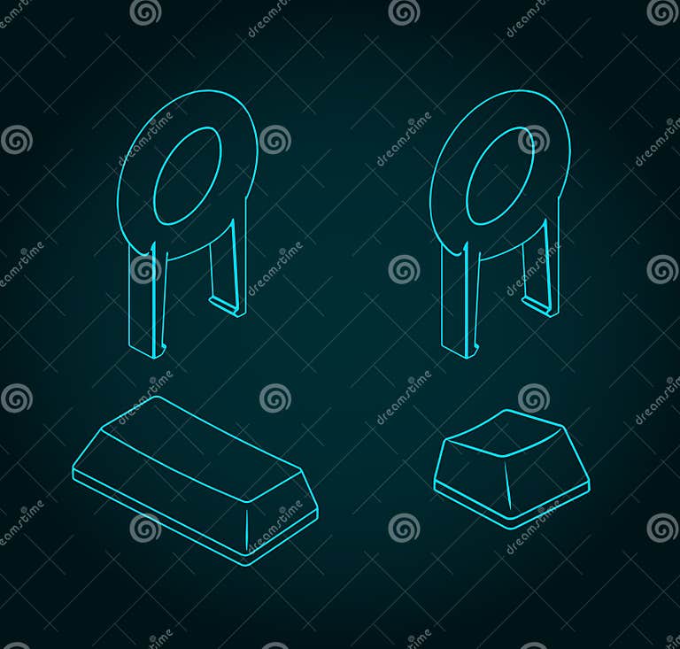 Keyboard Keycaps and Key Puller Isometric Blueprint Stock Vector ...