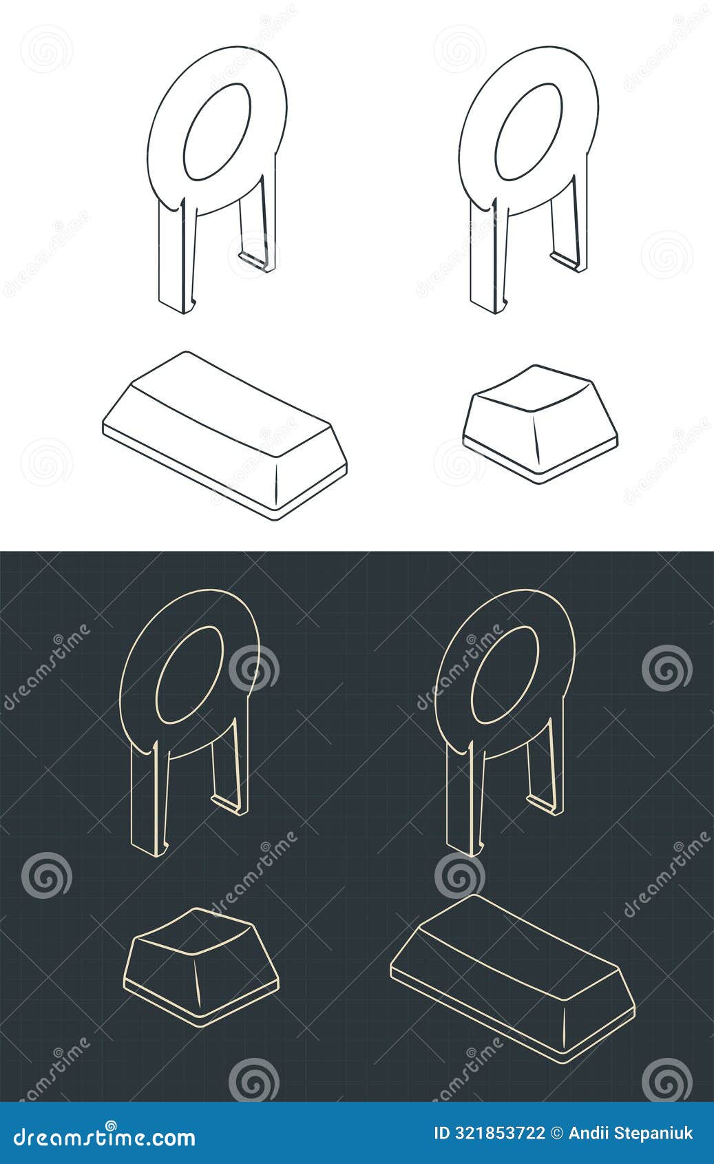 Keyboard Keycaps And Key Puller Isometric Blueprints Vector ...