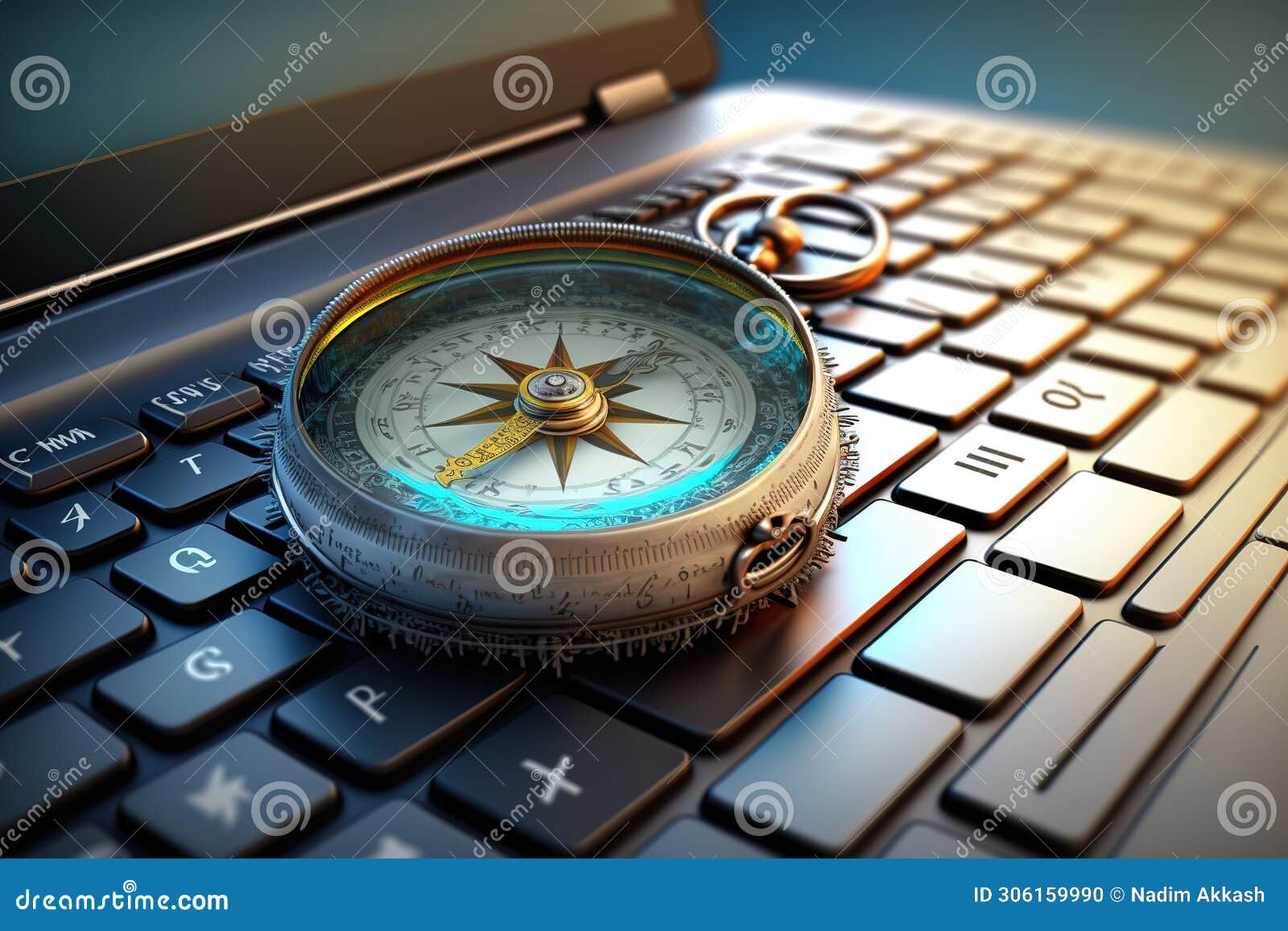 Keyboard Laptop Compass Navigation Online Stock Illustration ...