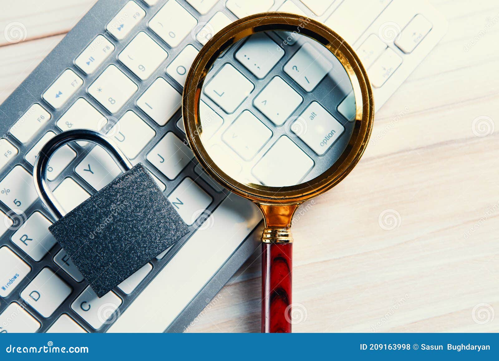 Keyboard with Lock and Magnifying Glass Stock Photo - Image of network ...