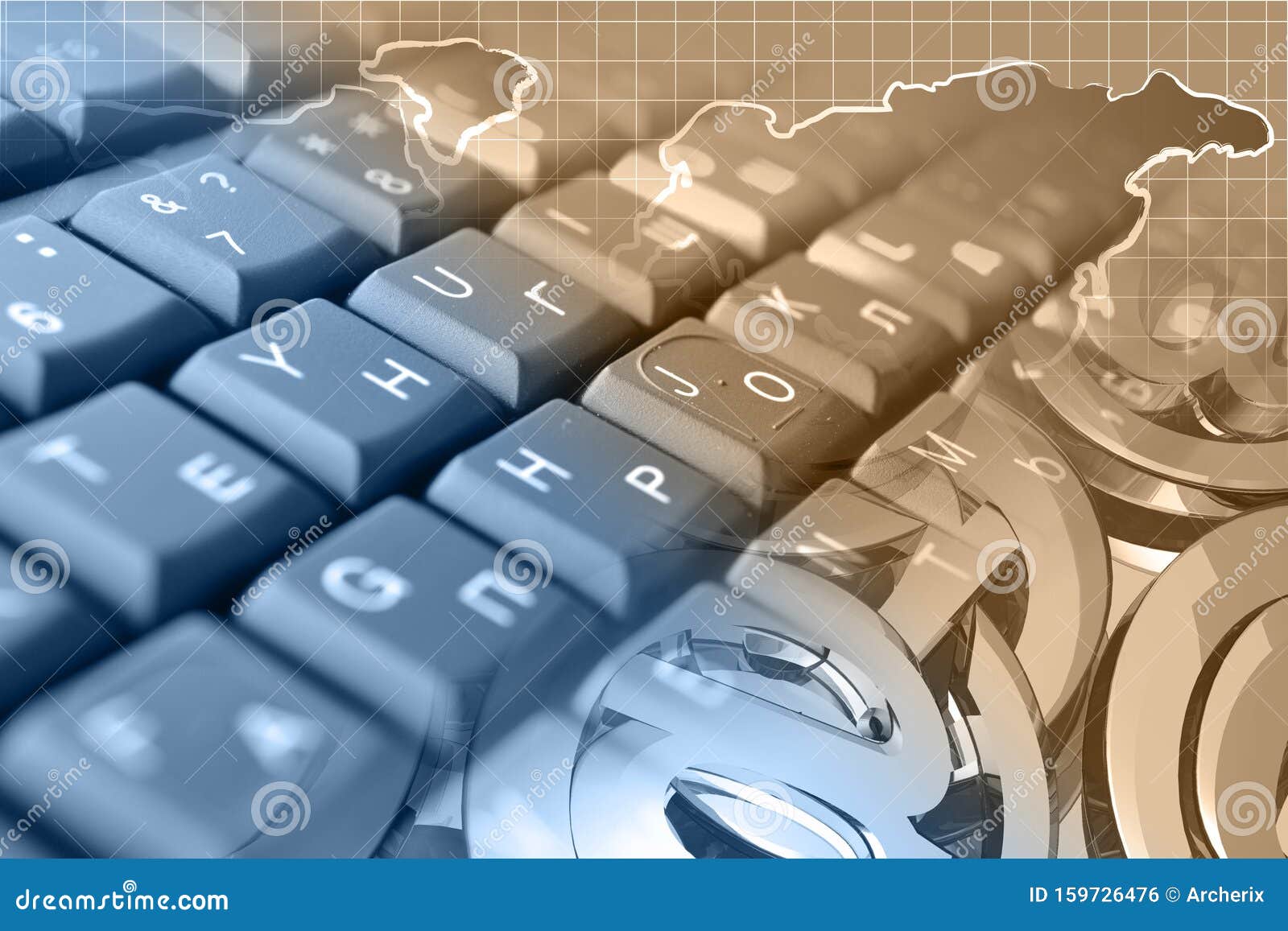 Keyboard, Mail Signs and Map Stock Photo - Image of concept, background ...