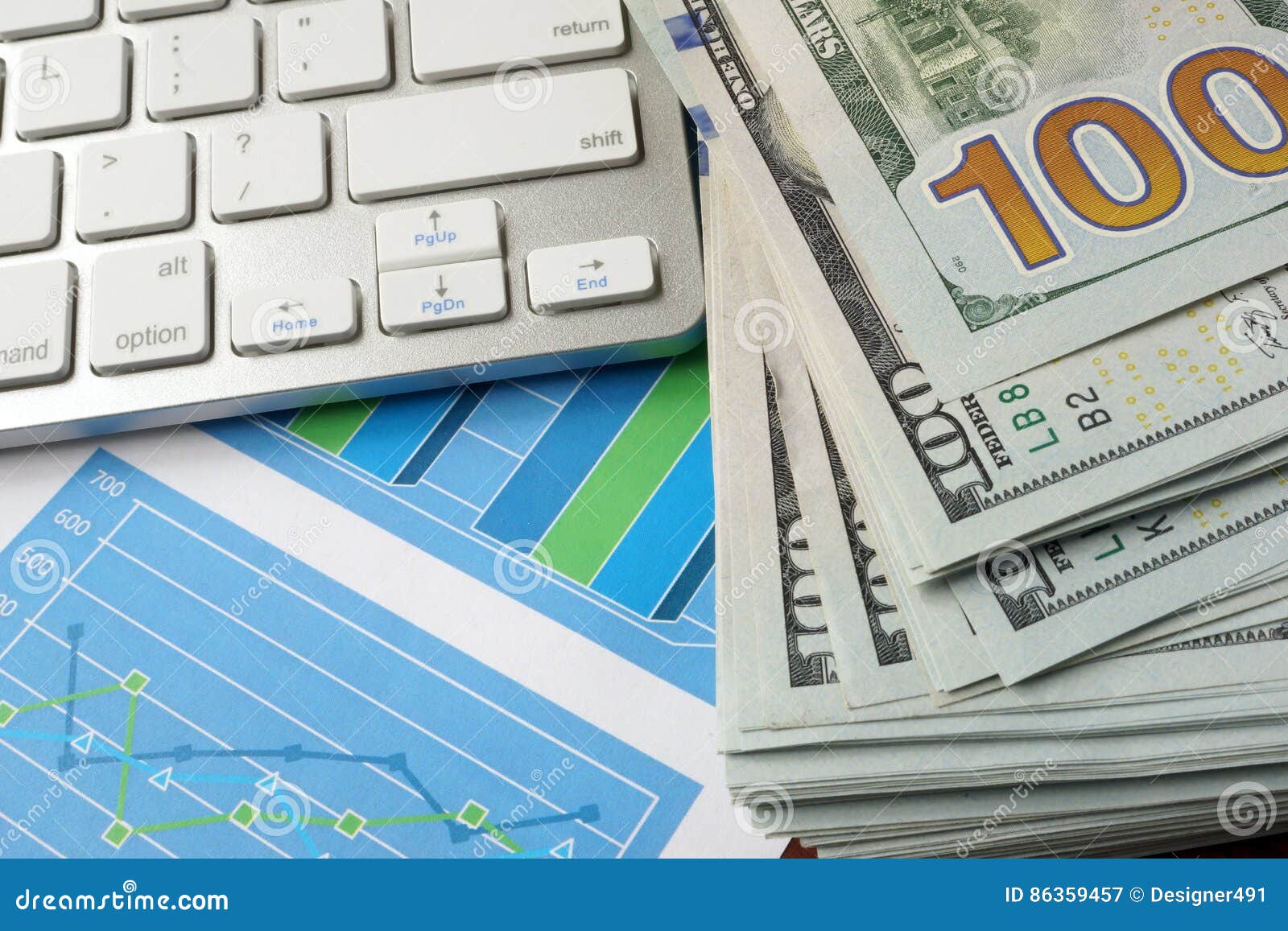 Keyboard, Money and and Business Charts. Stock Image - Image of ...