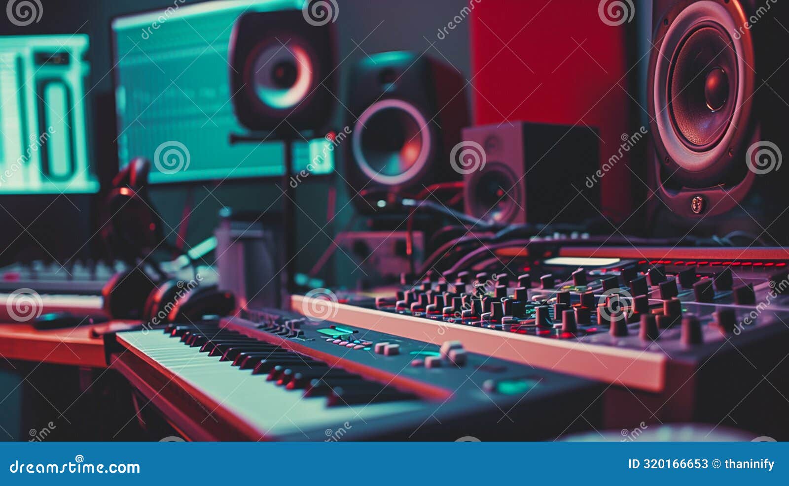 Keyboard and a Monitor in a Recording Studio Stock Illustration ...