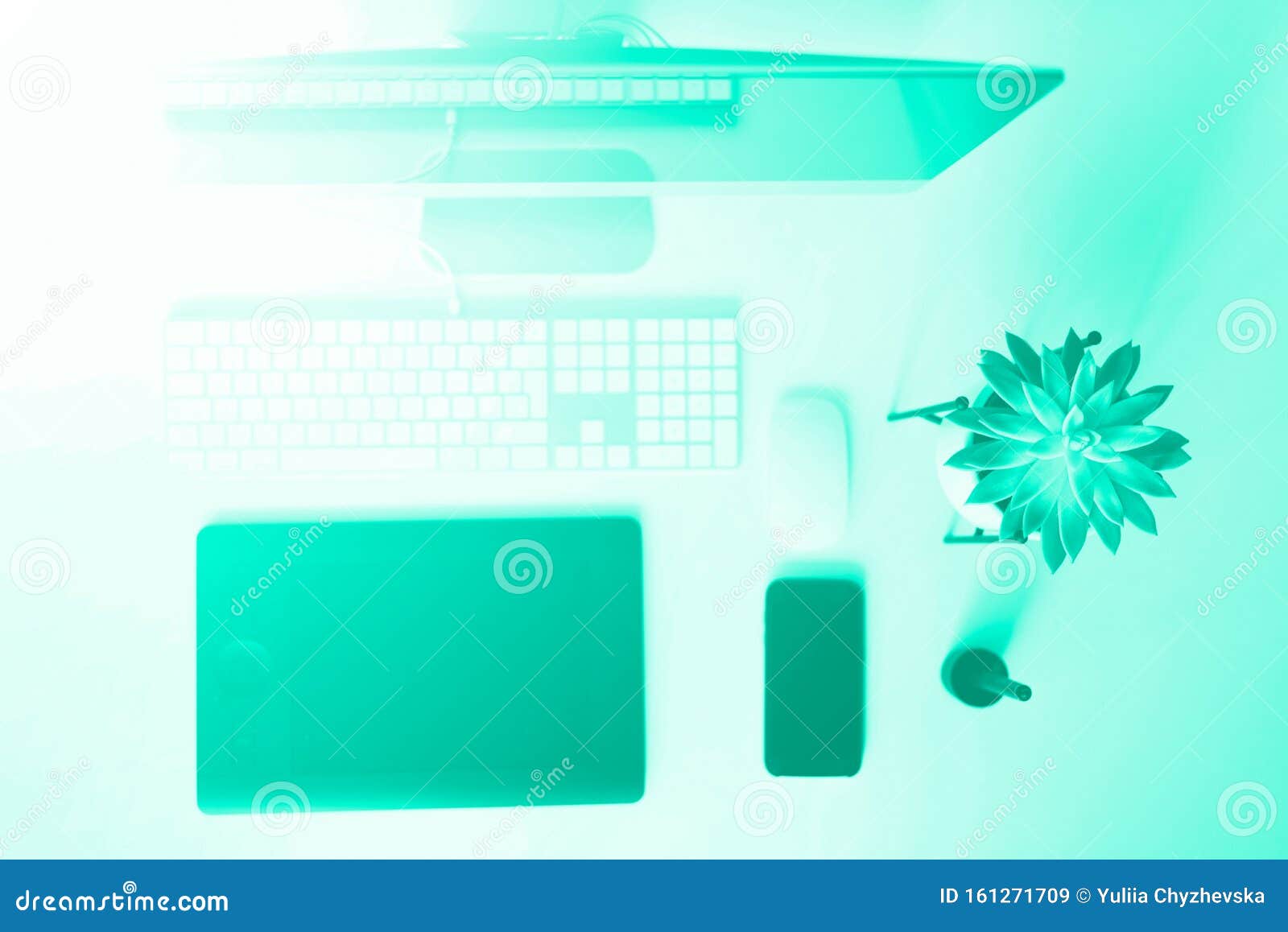 Keyboard, Mouse, Computer Display with Black Blank Screen. Trendy Green ...