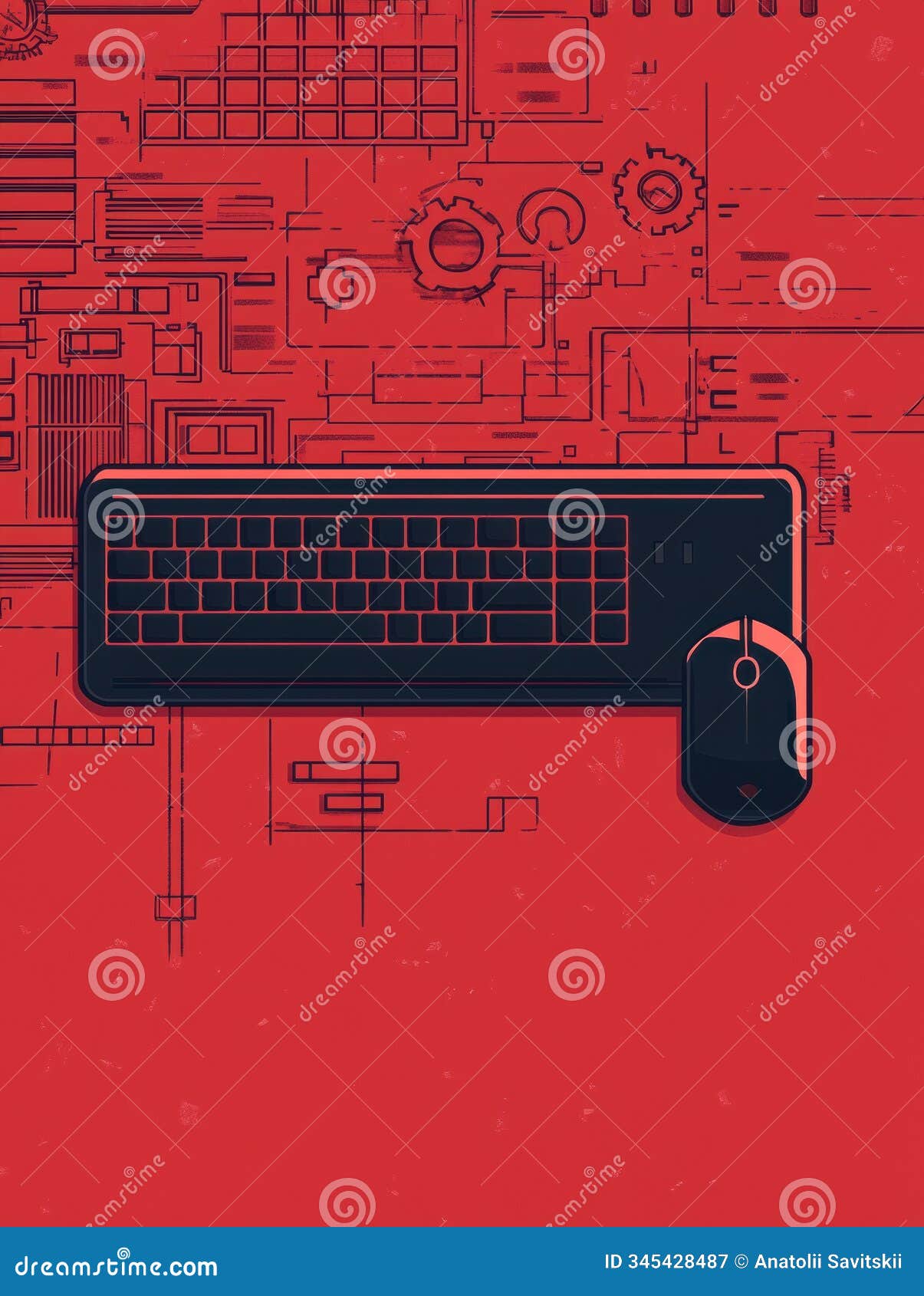 A Keyboard with a Mouse and Gear Overlay is Presented on a Bright Red ...