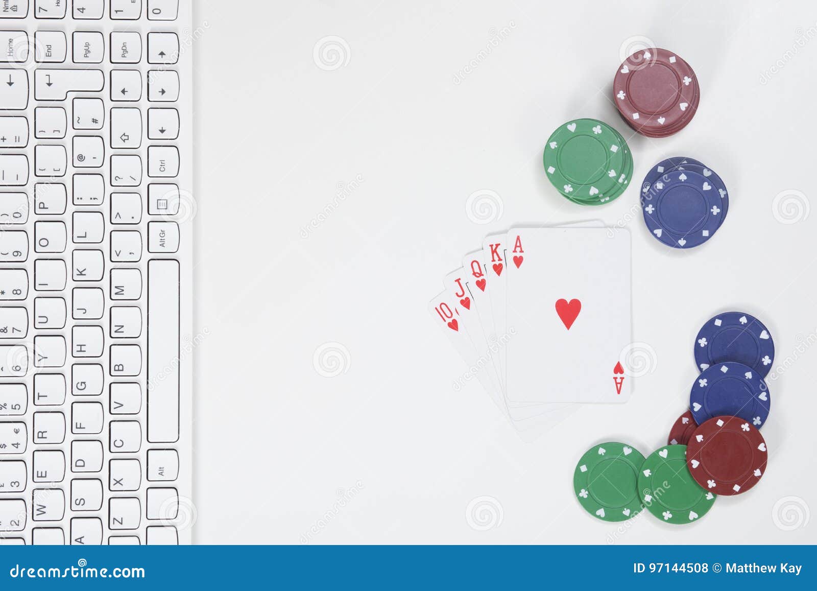 Keyboard Next To Playing Cards and Poker Chips Stock Photo - Image of ...