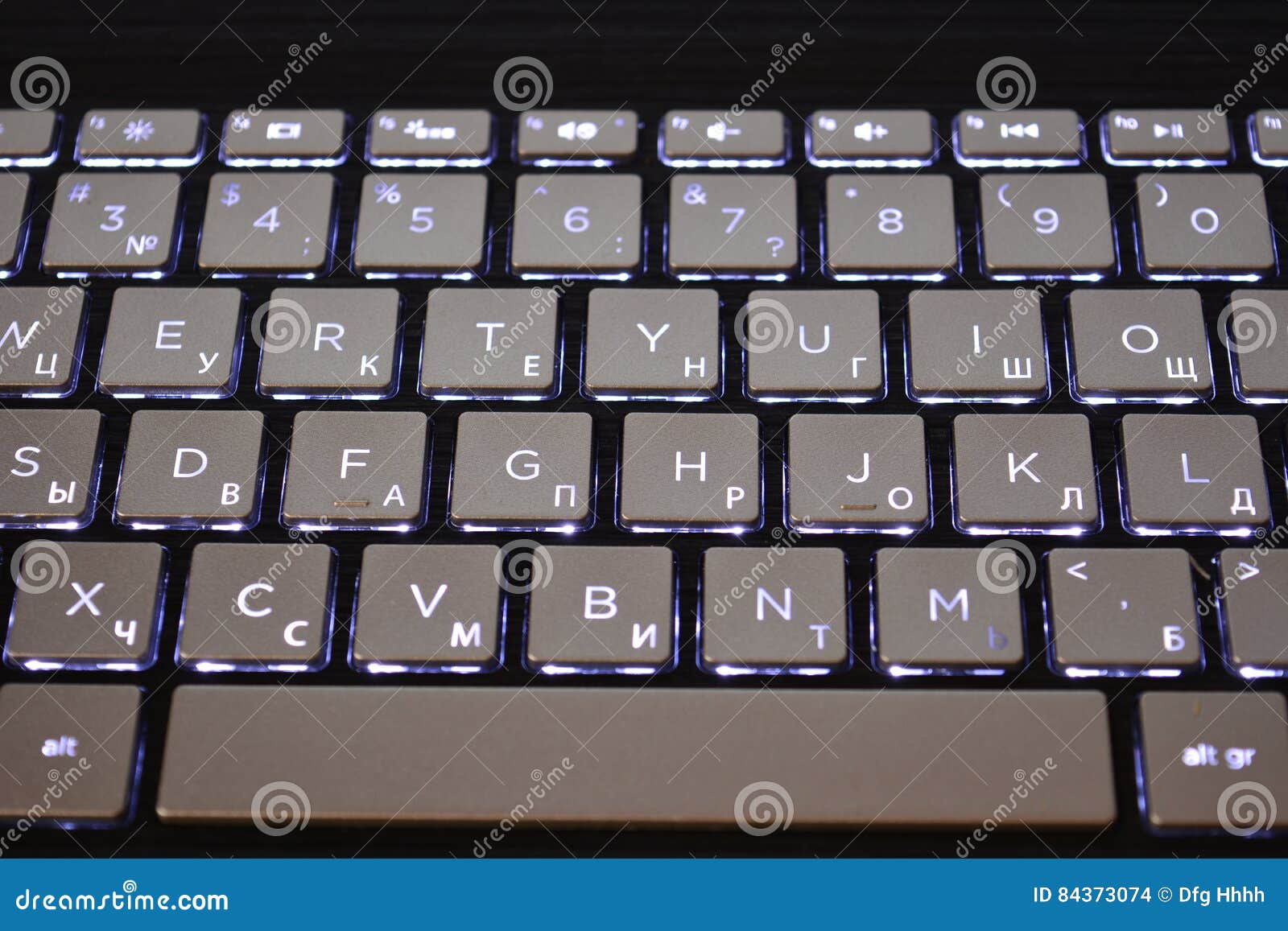 Keyboard for Notebook. Beautiful Keys with Neon Violet Light Under ...