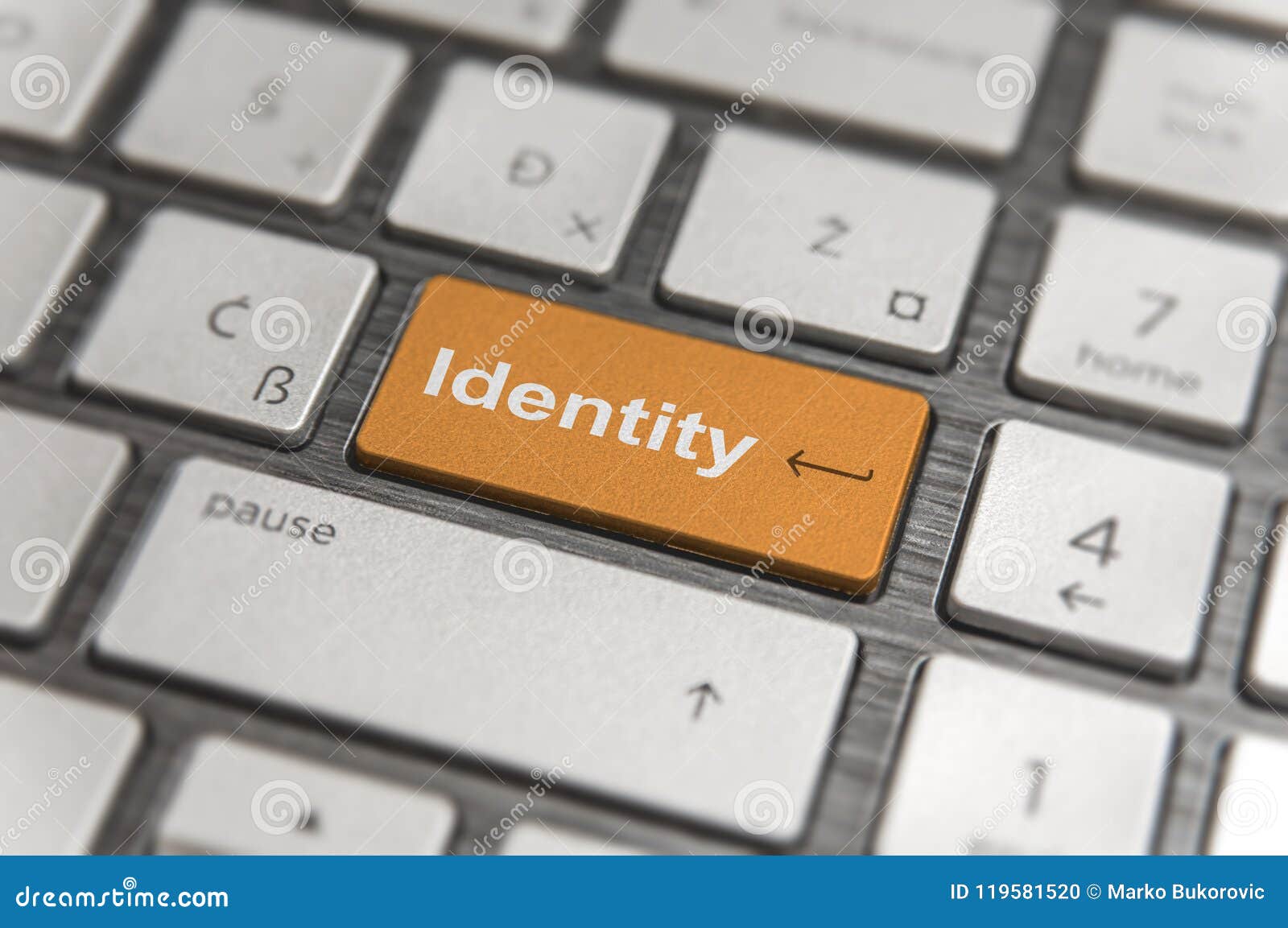 Keyboard with Orange Key Enter and Word Identity Button Modern Pc Stock ...