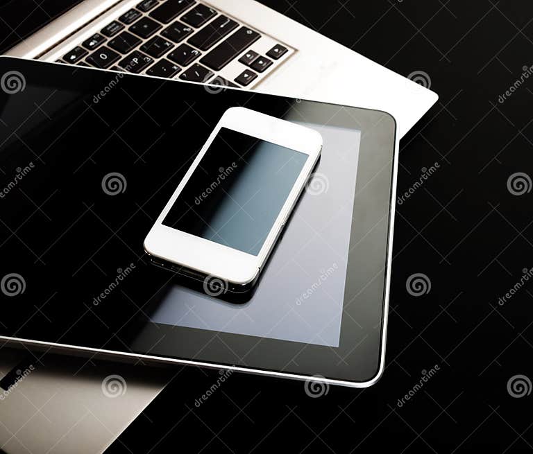 Keyboard with Phone and Tablet Pc Stock Image - Image of monitor ...