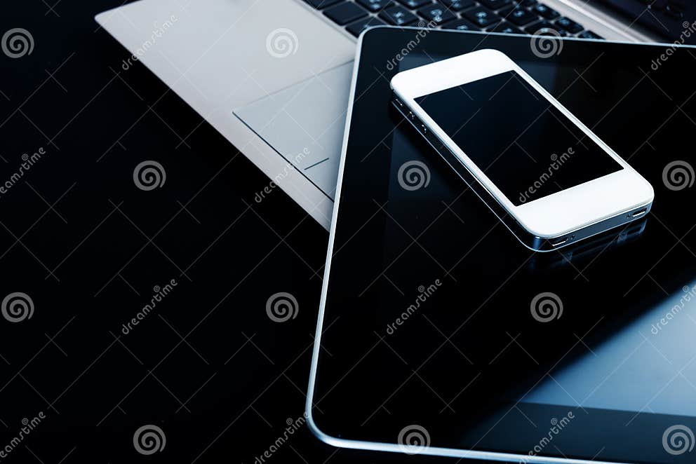 Keyboard with Phone and Tablet Pc Stock Image - Image of computing ...