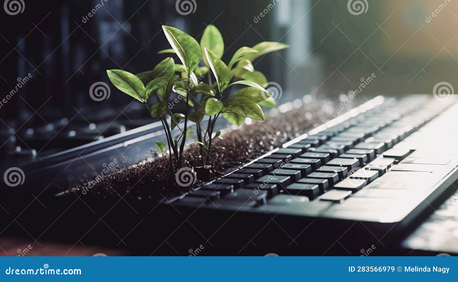 Keyboard with Plant Growing on it, Generative AI Stock Illustration ...