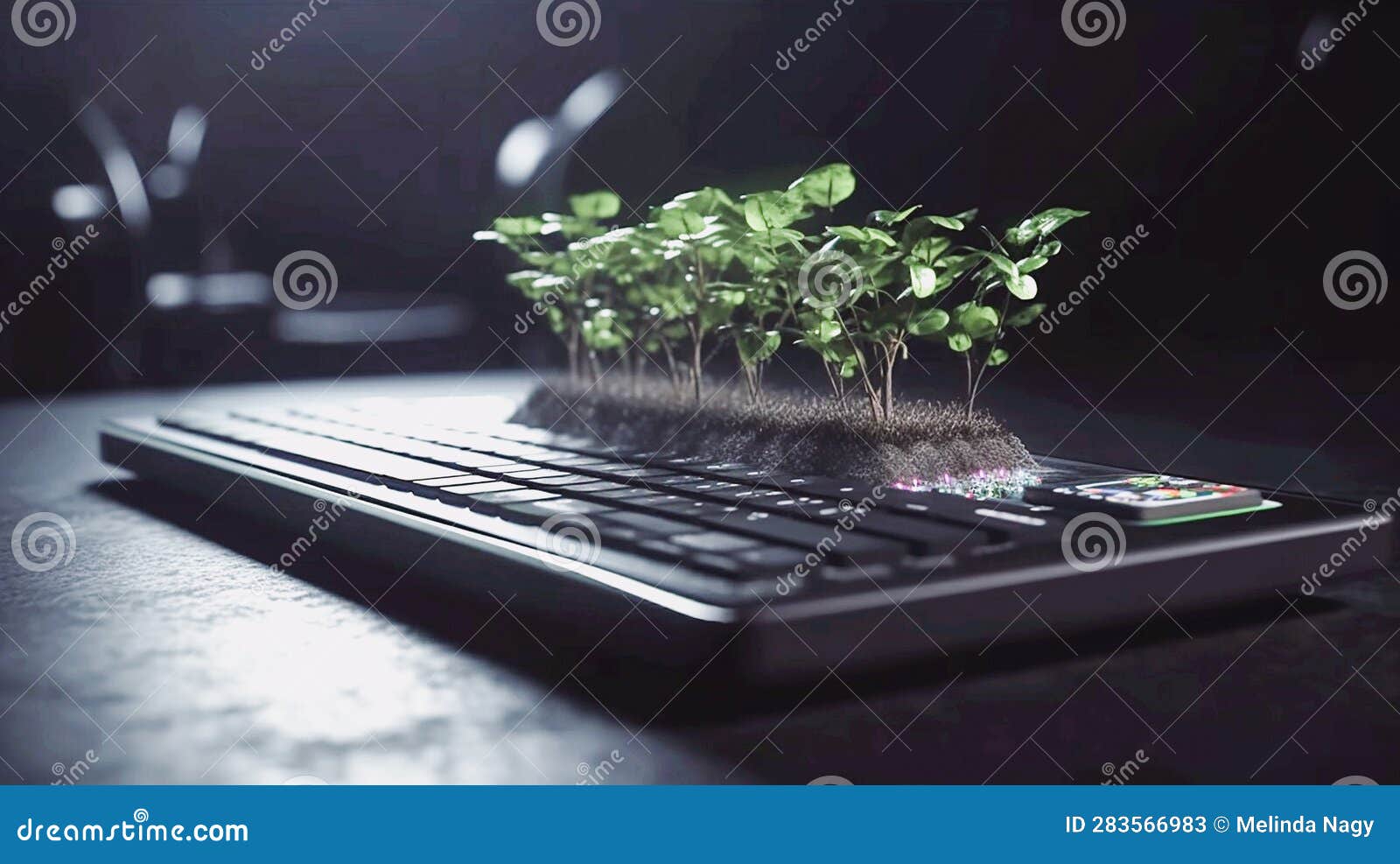 Keyboard with Plant Growing on it, Generative AI Stock Illustration ...
